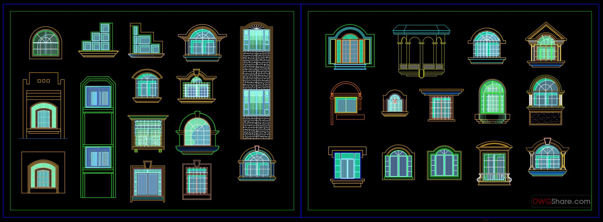 118.Arch Window CAD Blocks Elevation Design Free Download
