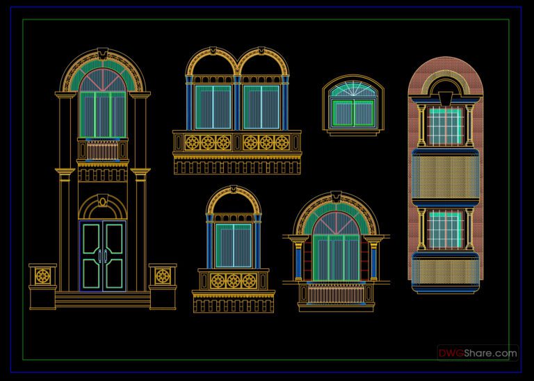 118.Arch Window CAD Blocks Elevation Design Free Download