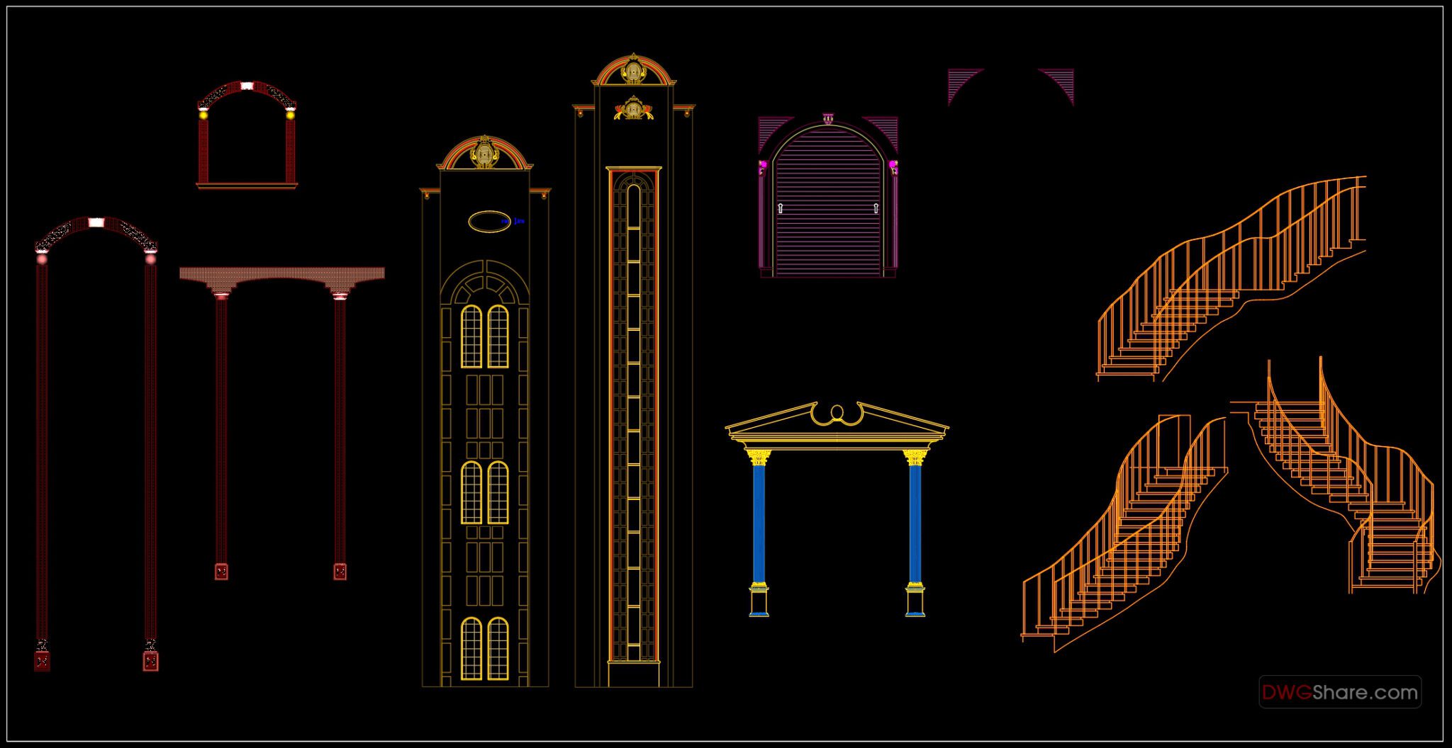122.Cad classical elements cad blocks free dwg
