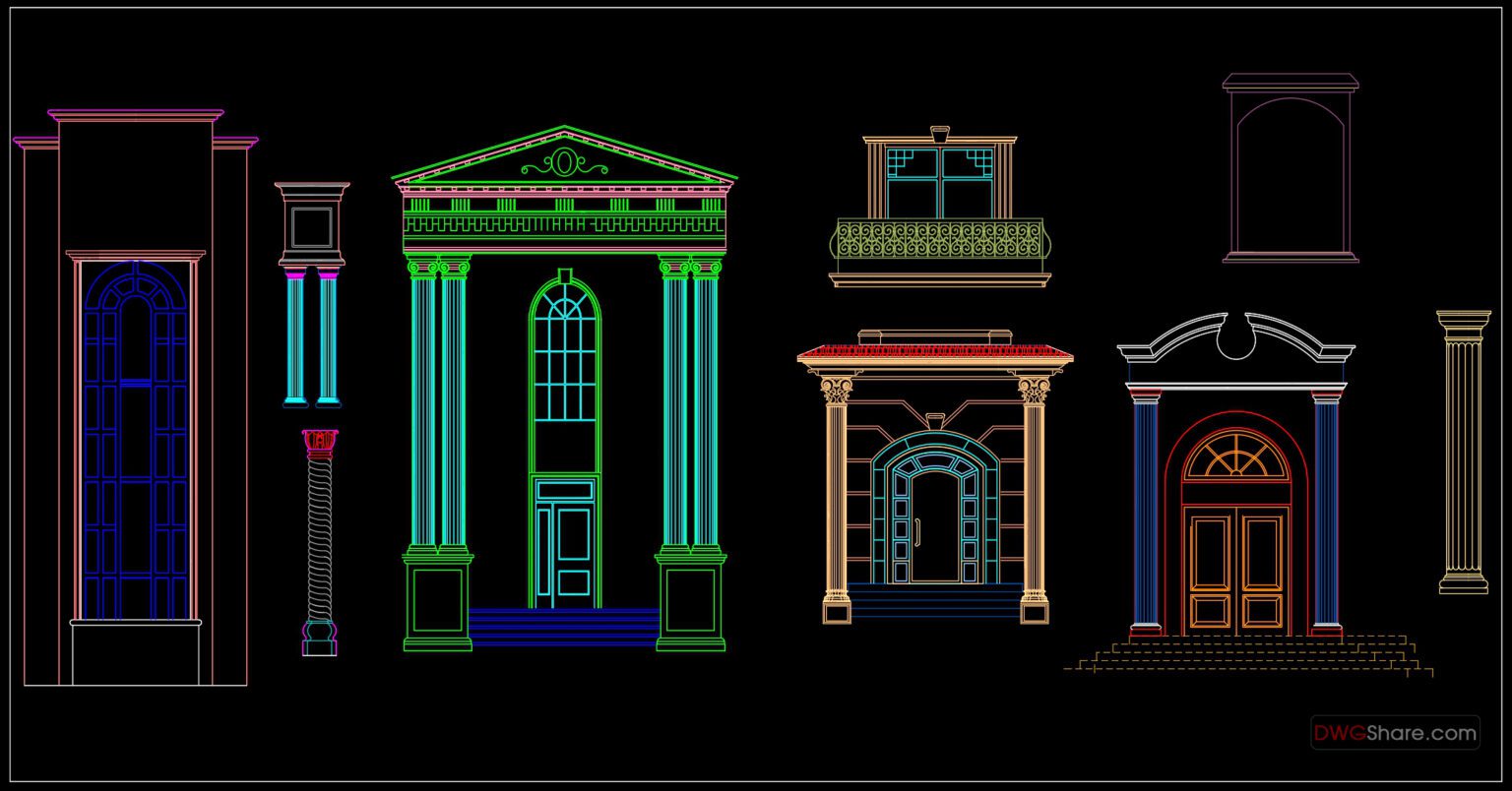 122.Cad classical elements cad blocks free dwg