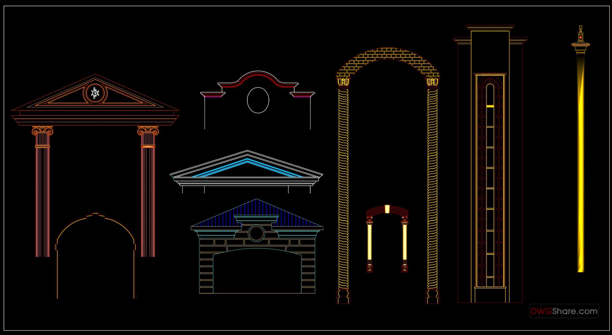 122.Cad classical elements cad blocks free dwg