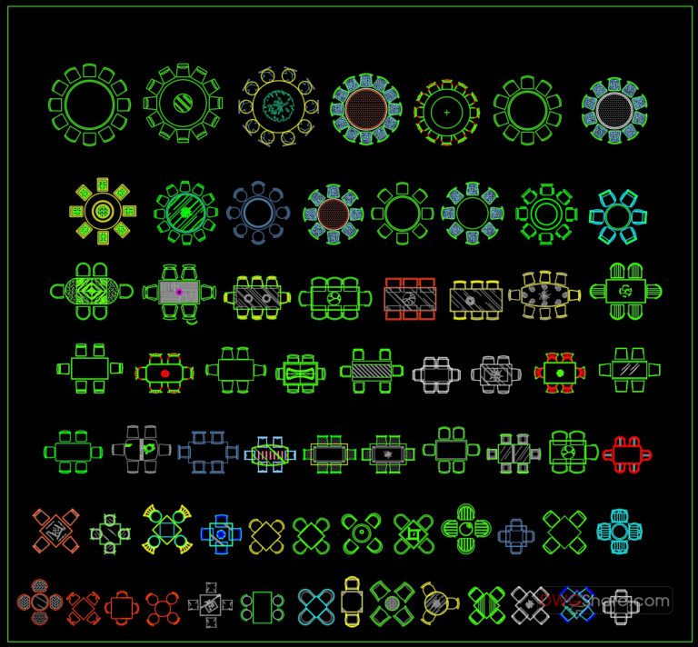 156.Dining tables in Plan Cad Blocks free download