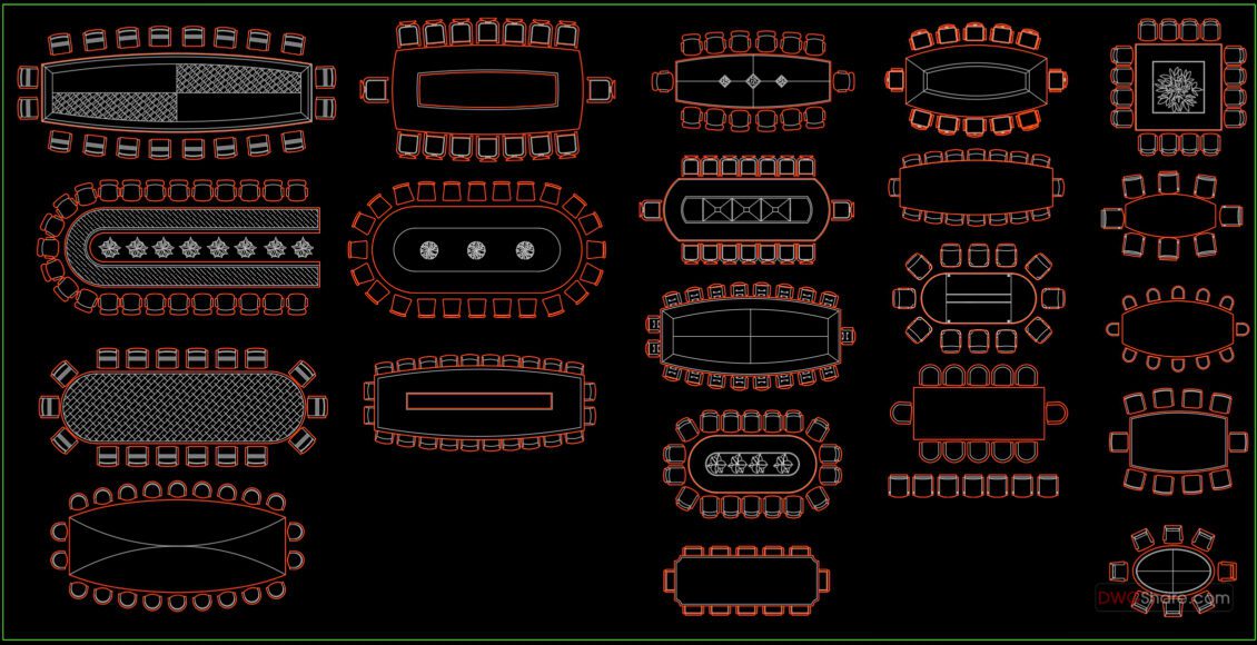 19.Dining and Conference Table Cad Blocks free download