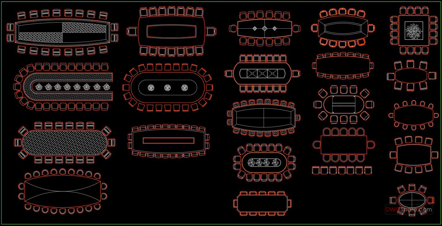 19.Dining and Conference Table Cad Blocks free download