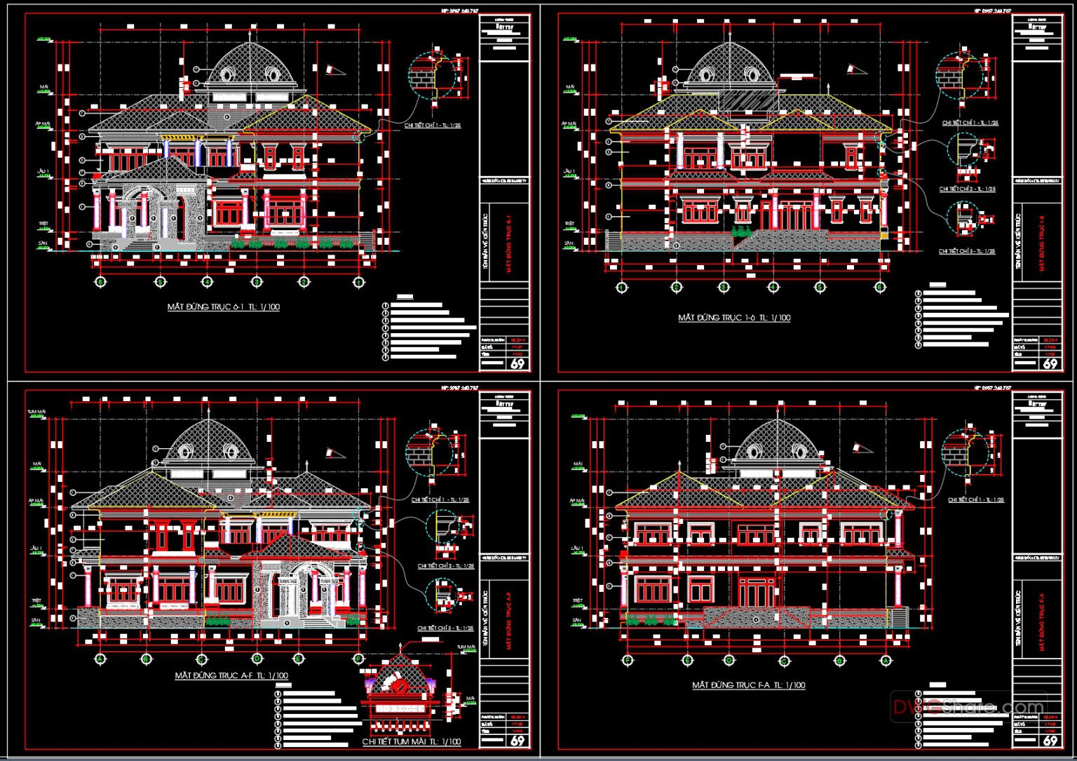 2 Levels Classic Villa 22.4x22.4m AutoCAD File Free Download