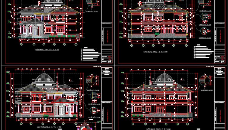 2 Levels Classic Villa 22.4x22.4m AutoCAD File Free Download - Free Cad ...