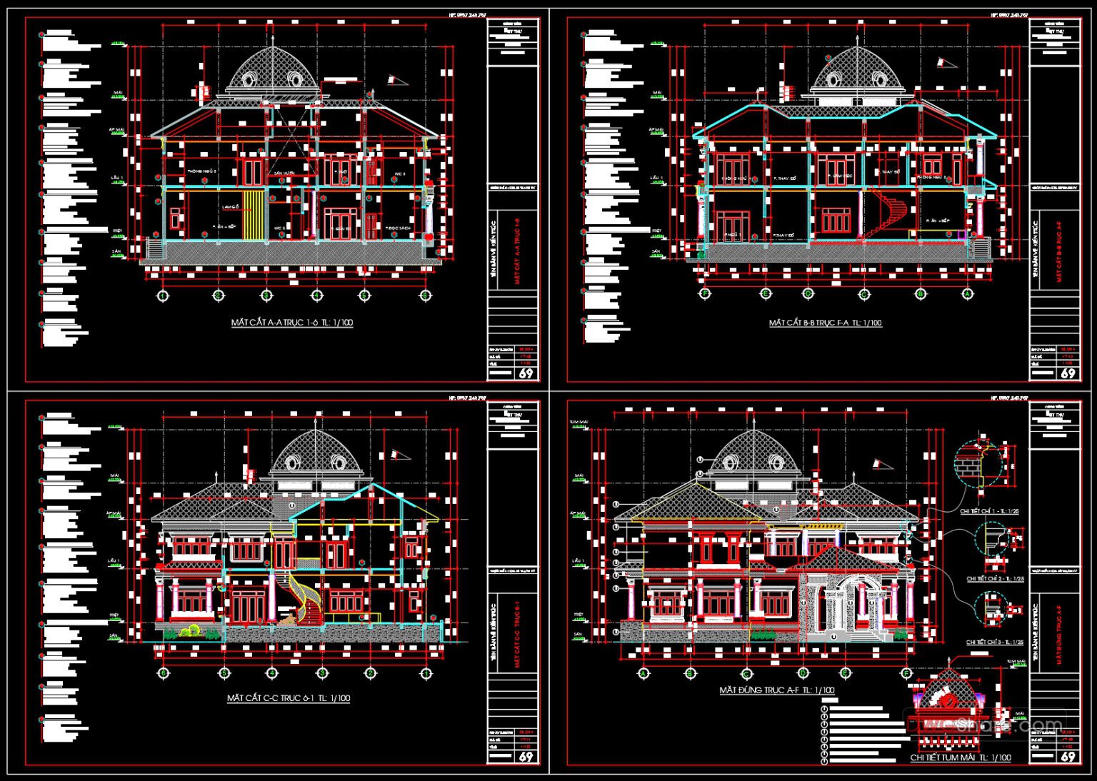 2 Levels Classic Villa 22.4x22.4m AutoCAD File Free Download