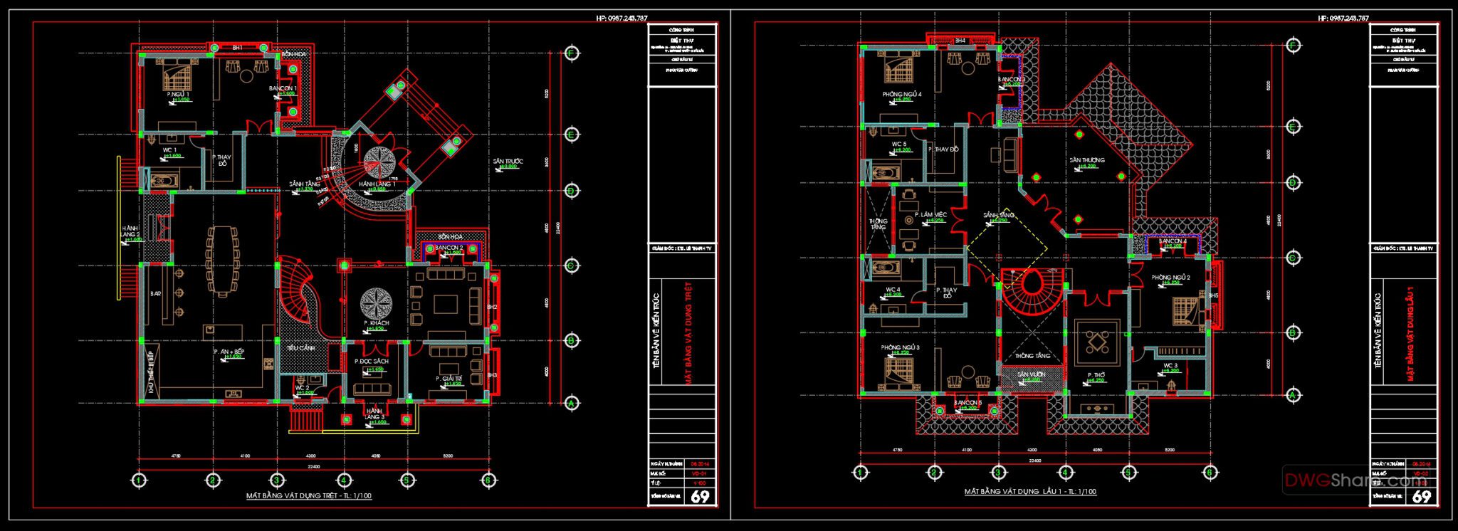 2 Levels Classic Villa 22.4x22.4m AutoCAD File Free Download