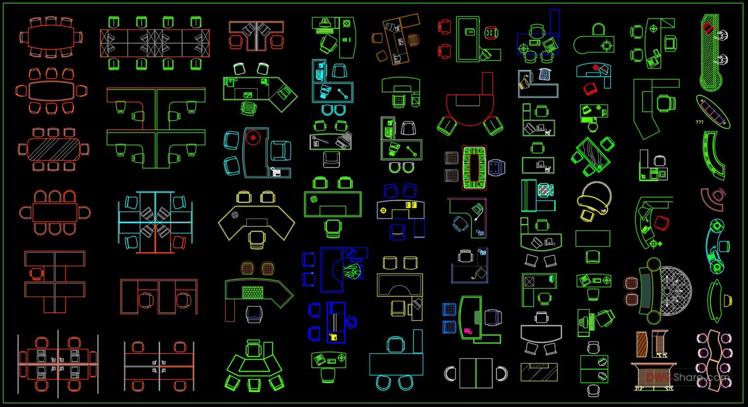 20.Office furniture plan view AutoCAD blocks free download