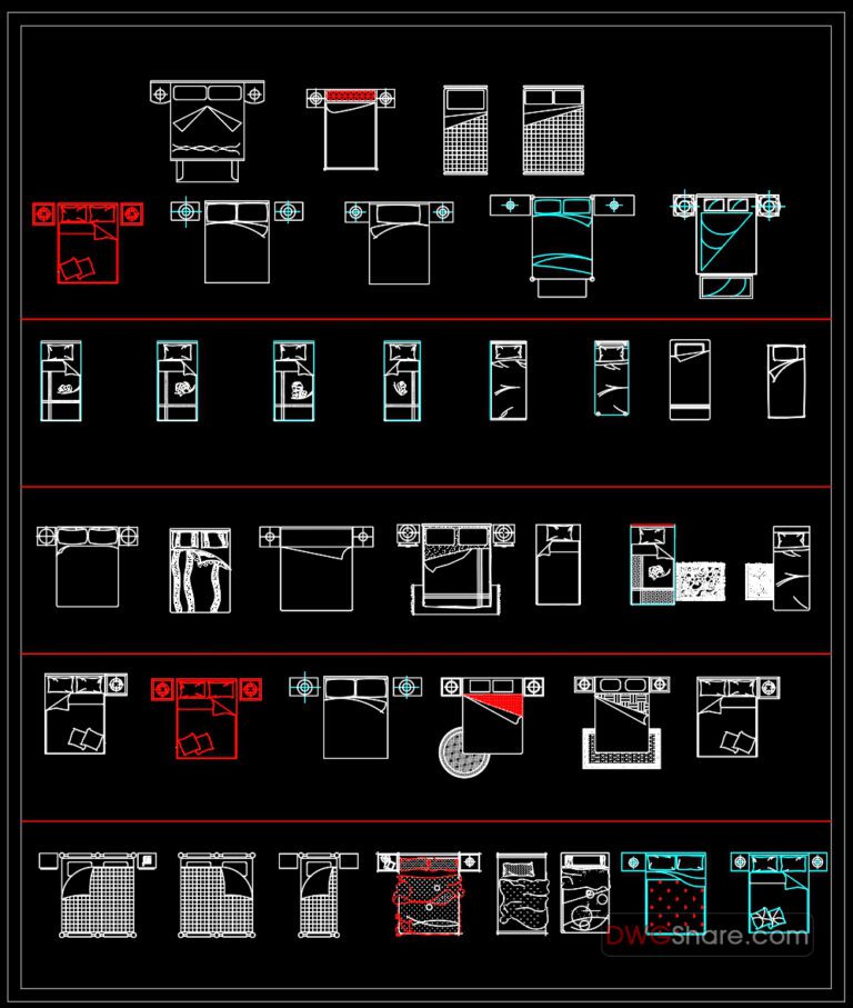 29.Bedroom top view AutoCAD blocks free download