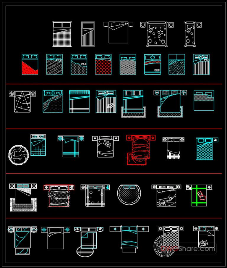 29.Bedroom top view AutoCAD blocks free download