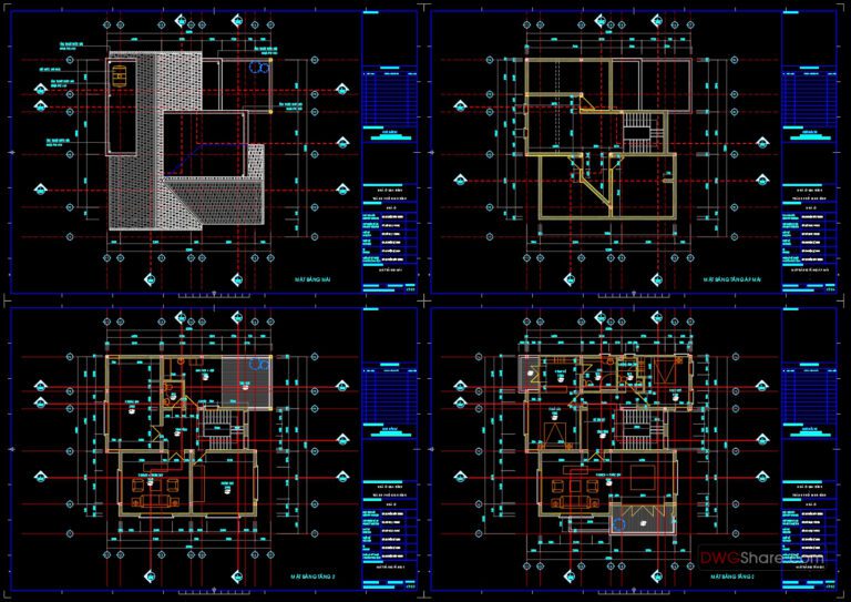 3 Levels Villa 12.2x13.2m Project AutoCAD File Free Download