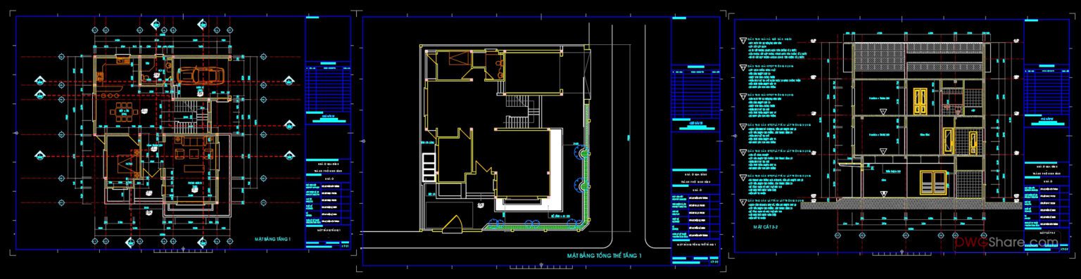 3 Levels Villa 12.2x13.2m Project AutoCAD File Free Download
