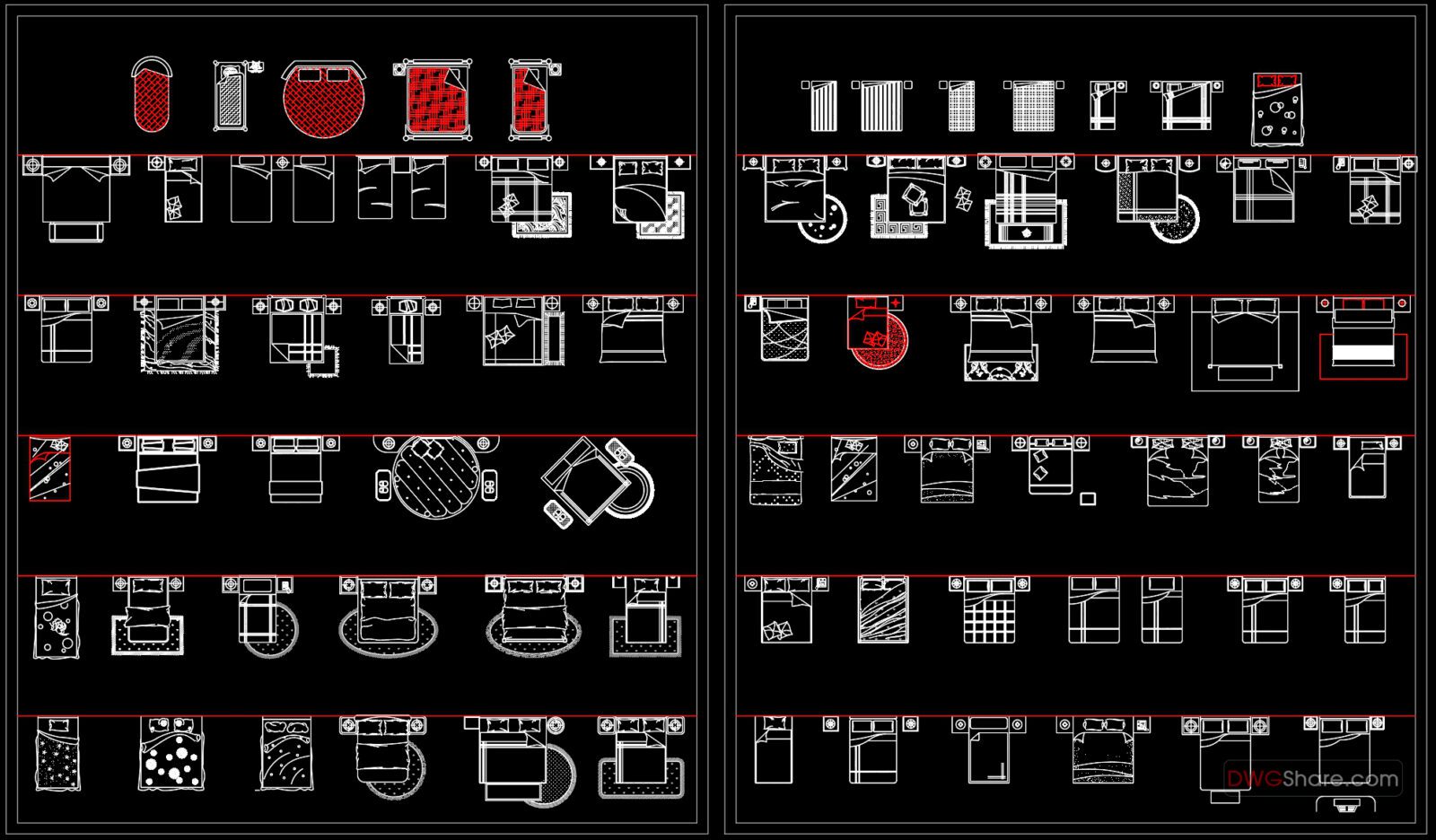 30.Bedroom top view AutoCAD blocks free download