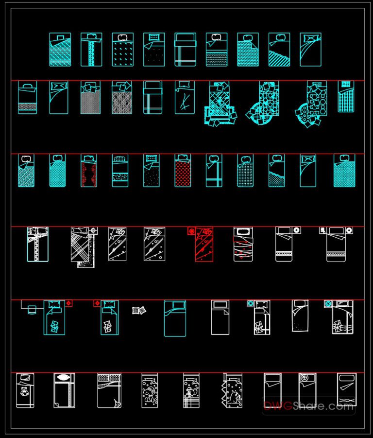 31.Bedroom top view AutoCAD blocks free download