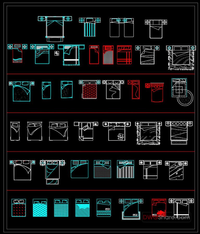 32.Bedroom top view AutoCAD blocks free download