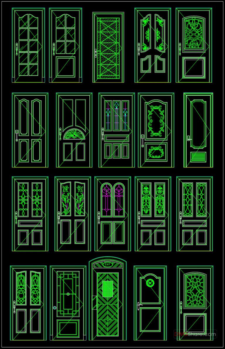 341. Autocad wood - glass doors free download