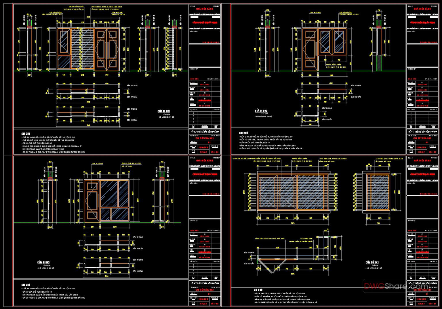 352.Free cad blocks Detail doors windows DWG download