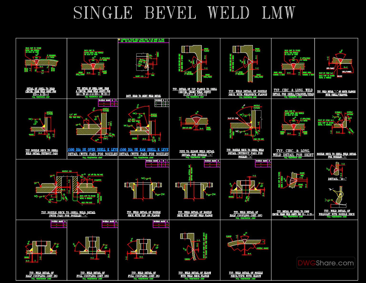 43.Typical Welding Details Single Bevel for LMW CAD