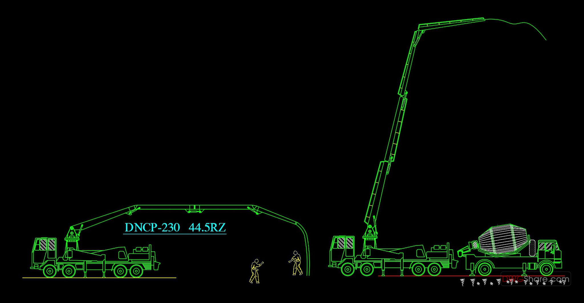 51.Concrete pump trucks AutoCAD blocks free download