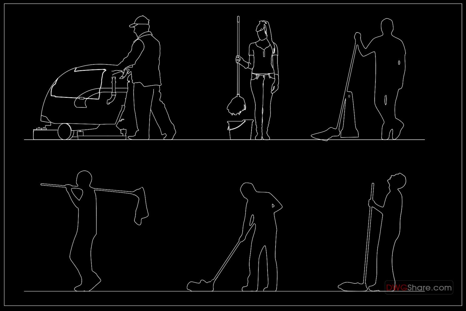 58.People Cleaning free AutoCAD drawings