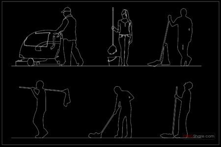 58.People Cleaning free AutoCAD drawings