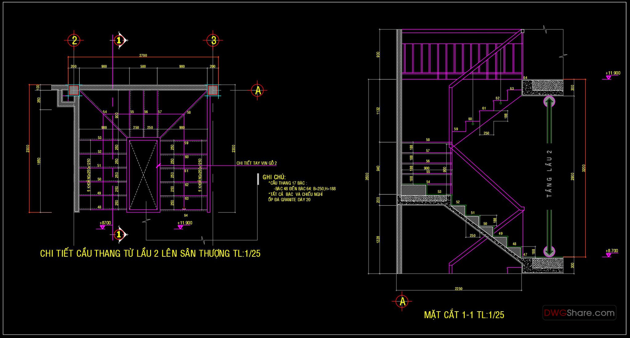 64.Detailed drawings of stairs in autocad file
