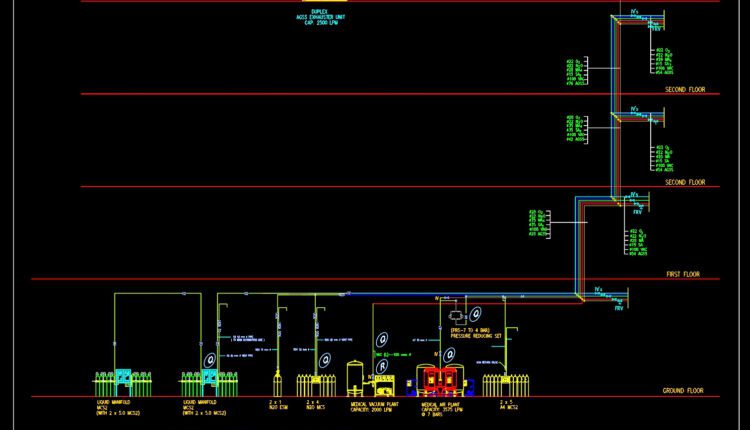 64.Medical Gas Pipes Riser Diagram CAD Drawing DWG - Free Cad Blocks ...