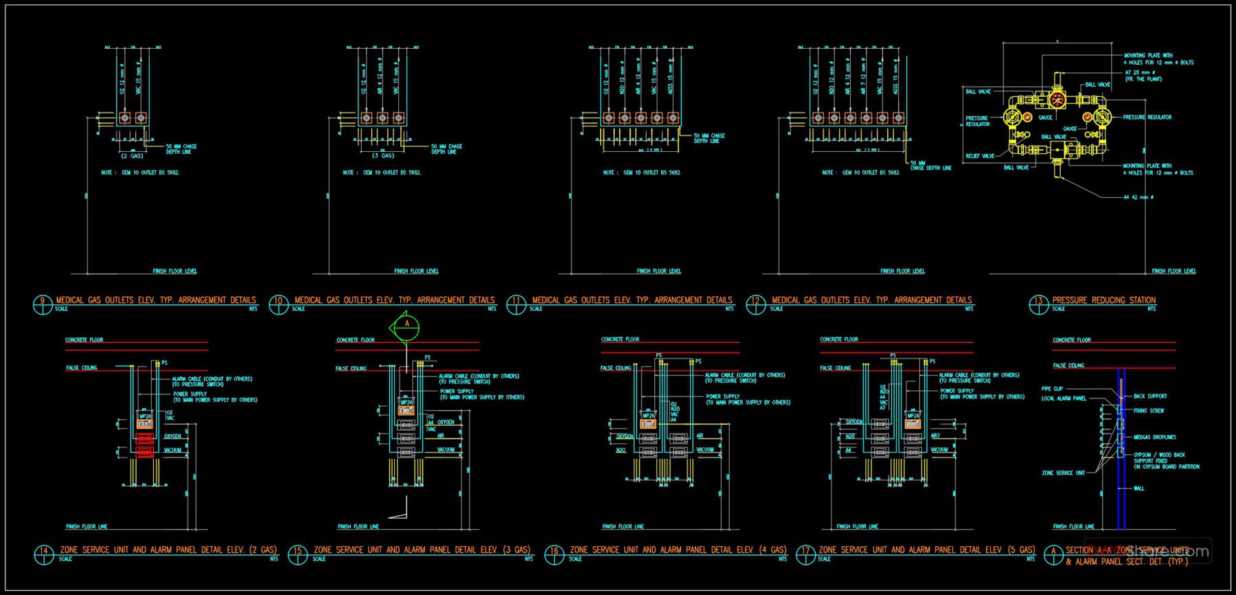 65.Medical Gas Outlets Elevation Typical Arrangement Details CAD ...