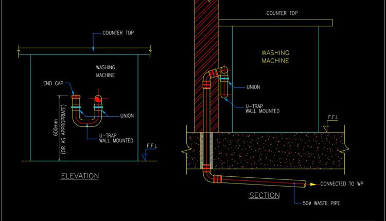 66.Washing Machine Drain Connection Detail CAD Drawing DWG - Free Cad ...