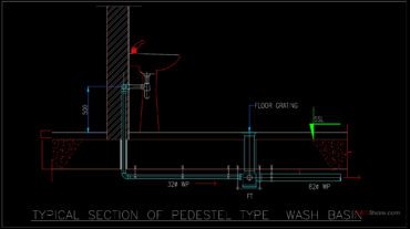 69.Typical Section of Pedestel Type Wash Basin CAD Drawing DWG