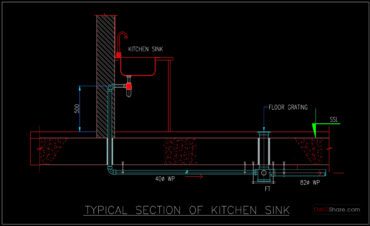 70.Typical Section of Kitchen Sink Detail CAD Drawing DWG