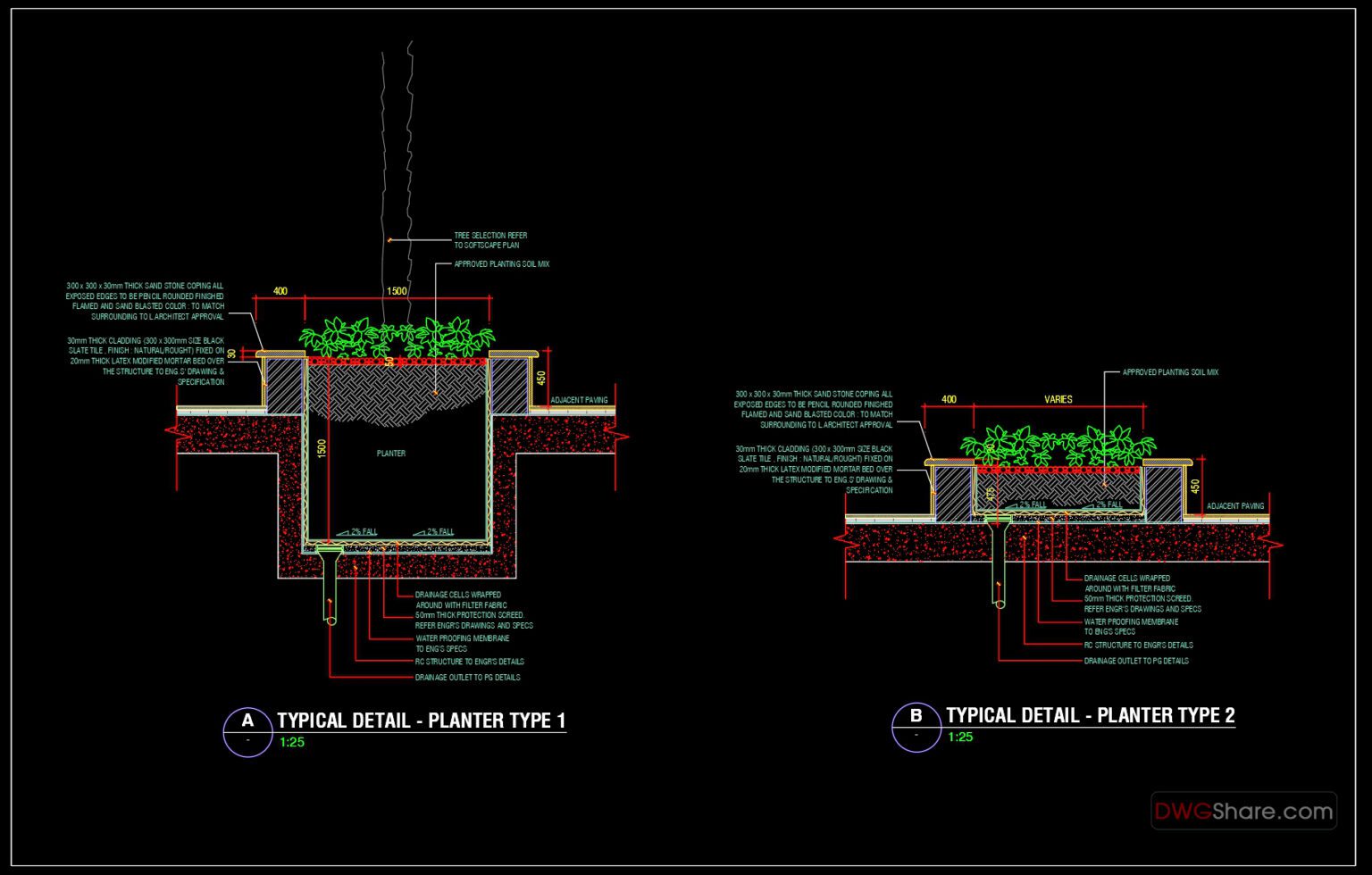 71.Autocad Drawing Of Planter Typical Details For Free Download