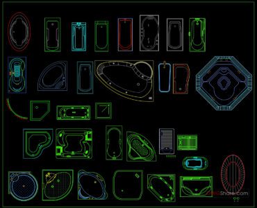 72.Bathtub, Wash basin, Toilet bowls free AutoCAD drawing download
