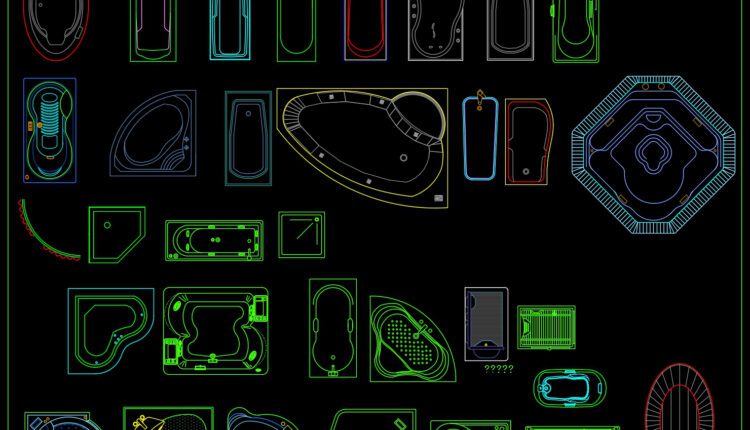 72.Bathtub, Wash basin, Toilet bowls free AutoCAD drawing download ...
