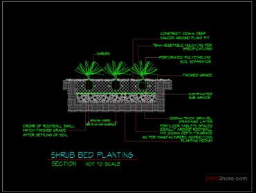 75.Autocad Drawing Of Shrub Bed Planting Details For Free Download