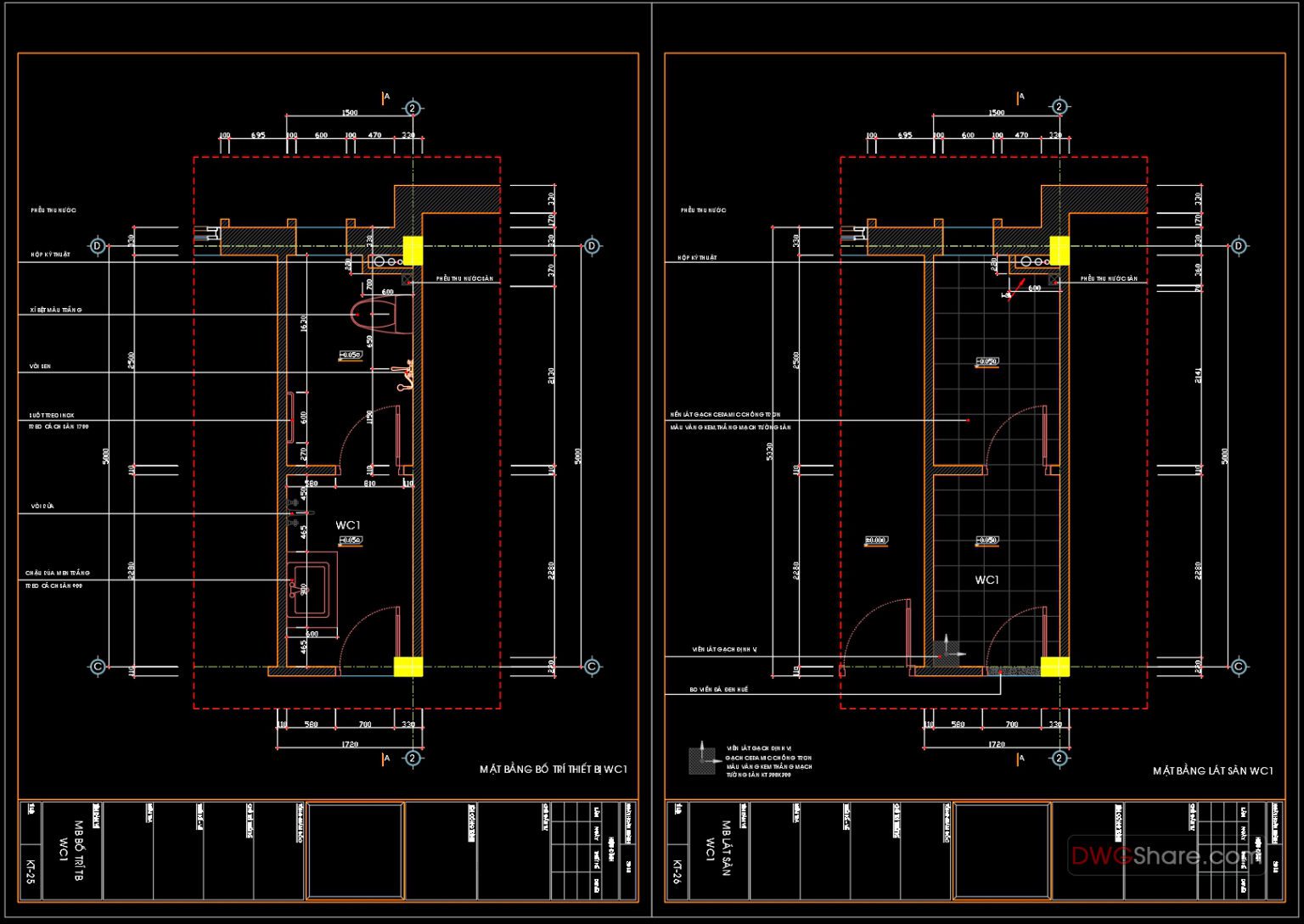 75.WC Layout Plan and elevations details AutoCAD drawing download