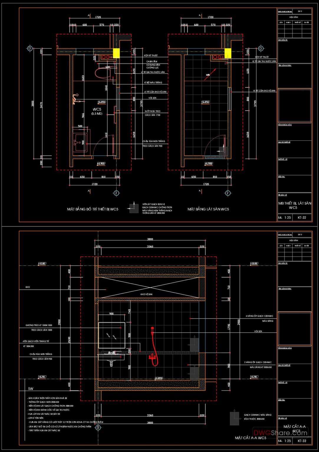 76.WC Layout Plan and elevations details AutoCAD drawing download