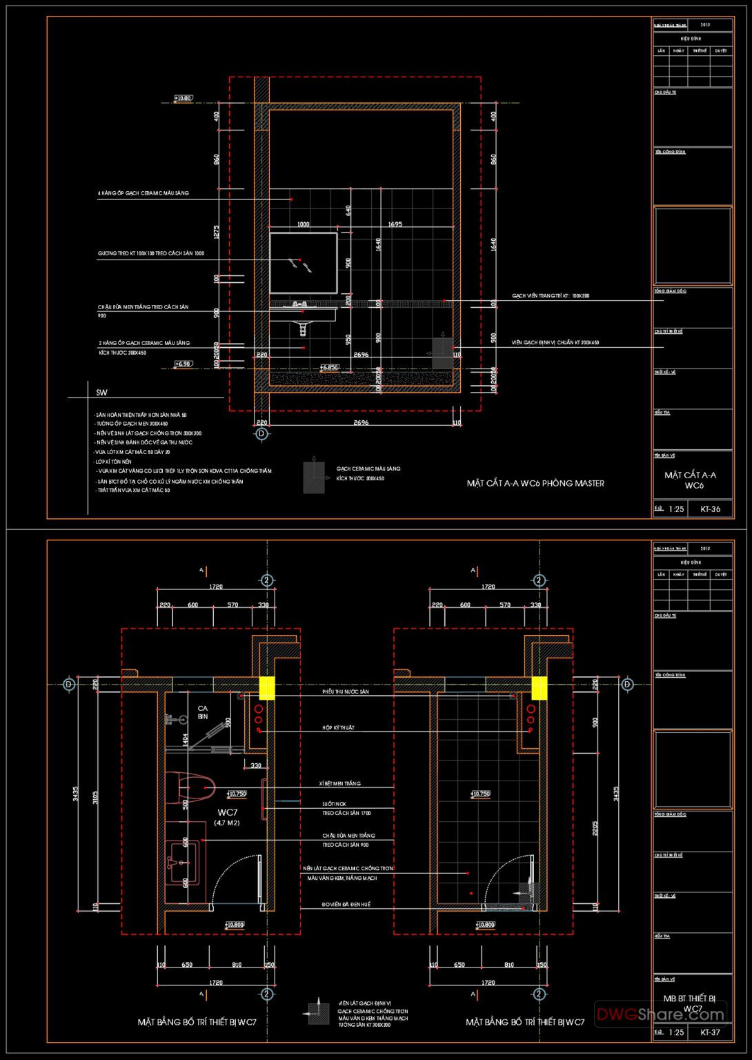 76.WC Layout Plan and elevations details AutoCAD drawing download
