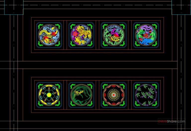 90.Asian Traditional Pattern AutoCAD Blocks Free Download