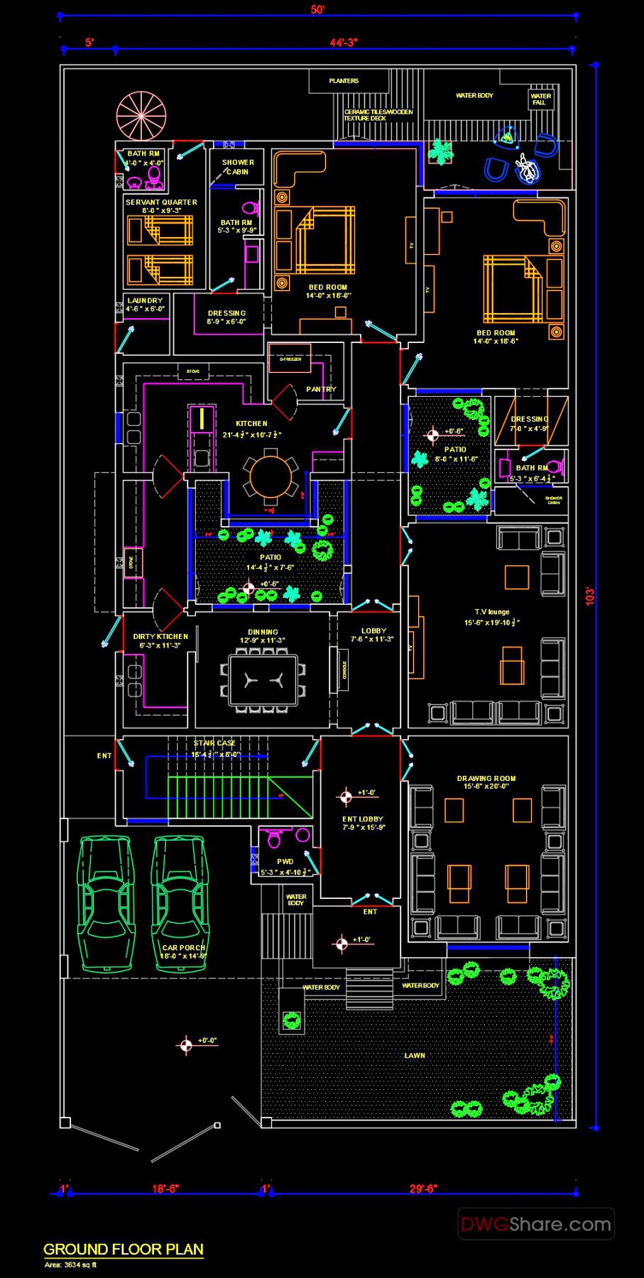 104.450 sqm house plans AutoCAD File Free Download