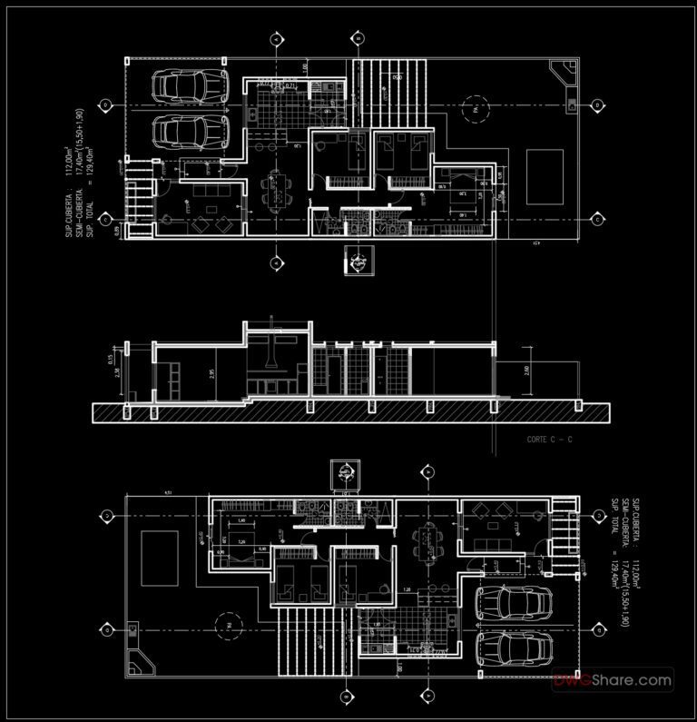 105.Autocad House Plan Free DWG Drawing Download 112m2