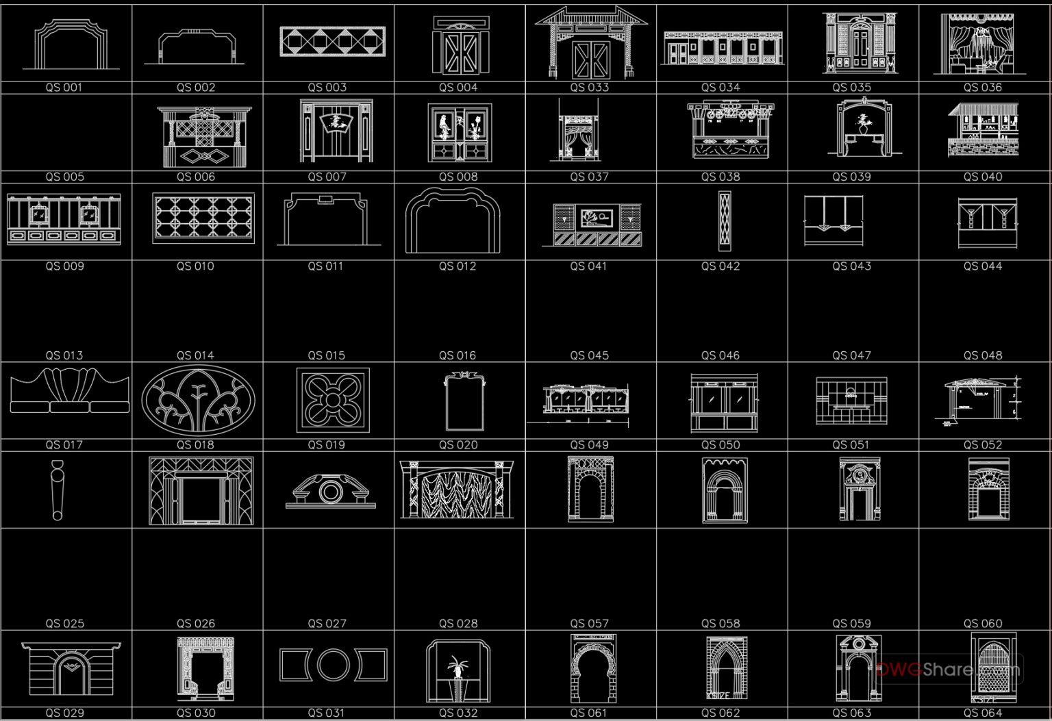 127.Continental door cad block set free dwg