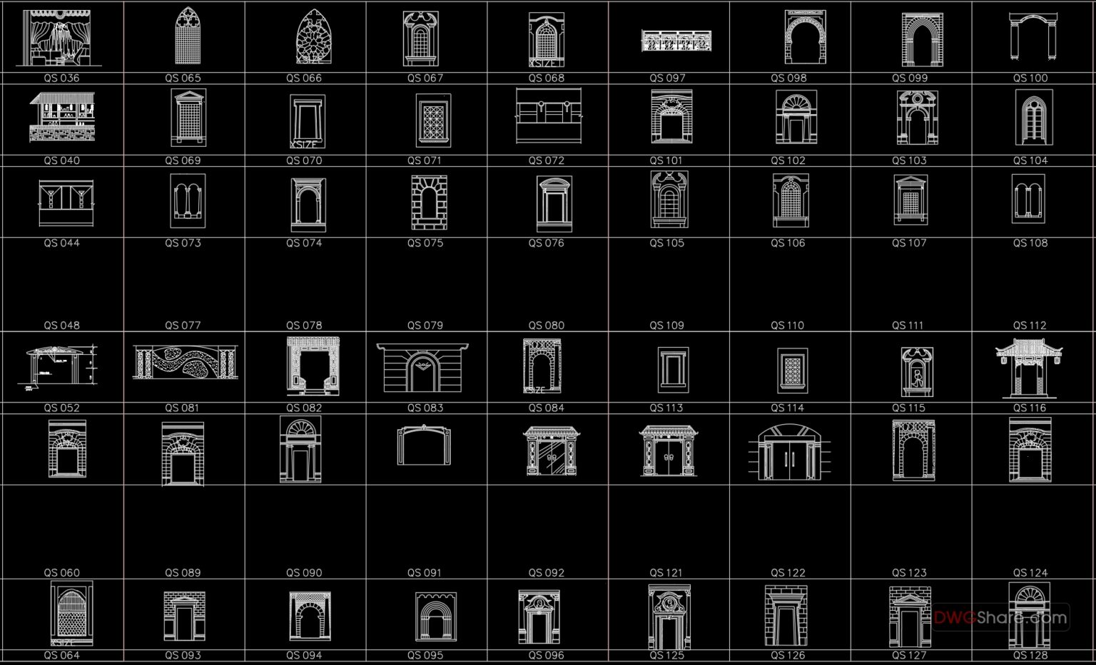 127.Continental door cad block set free dwg