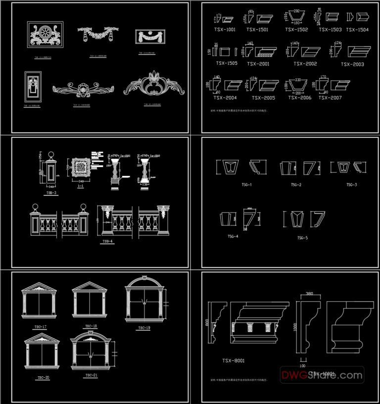 128.Continental window cad block set free dwg