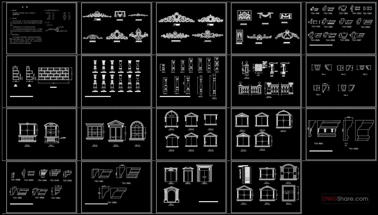 128.Continental window cad block set free dwg