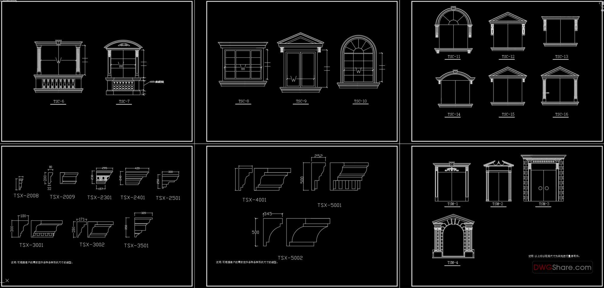 128.Continental window cad block set free dwg