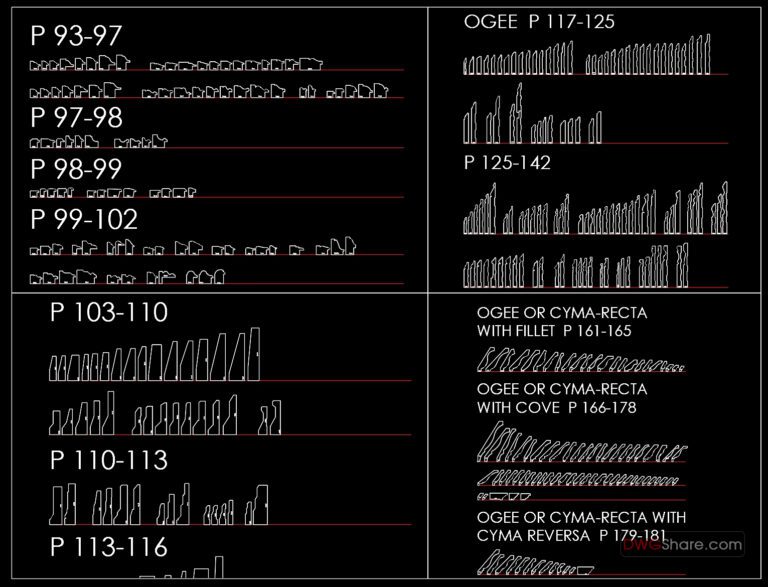 130.Mouldings One Profiles AutoCAD blocks free download