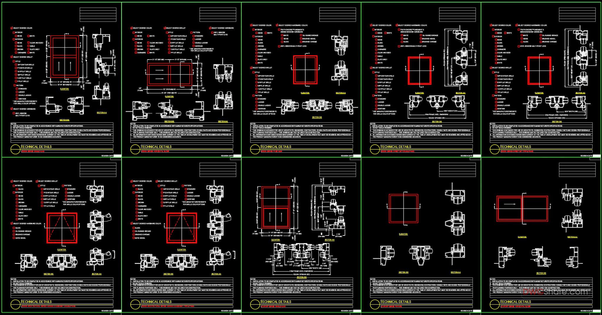 159.Details And Terms Of Typical Aluminum Windows In Autocad File