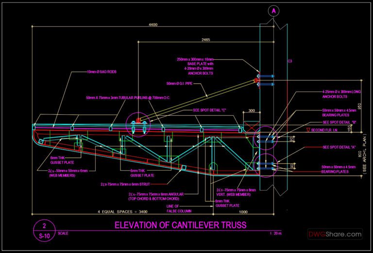 160.Details of cantilever truss In Autocad File
